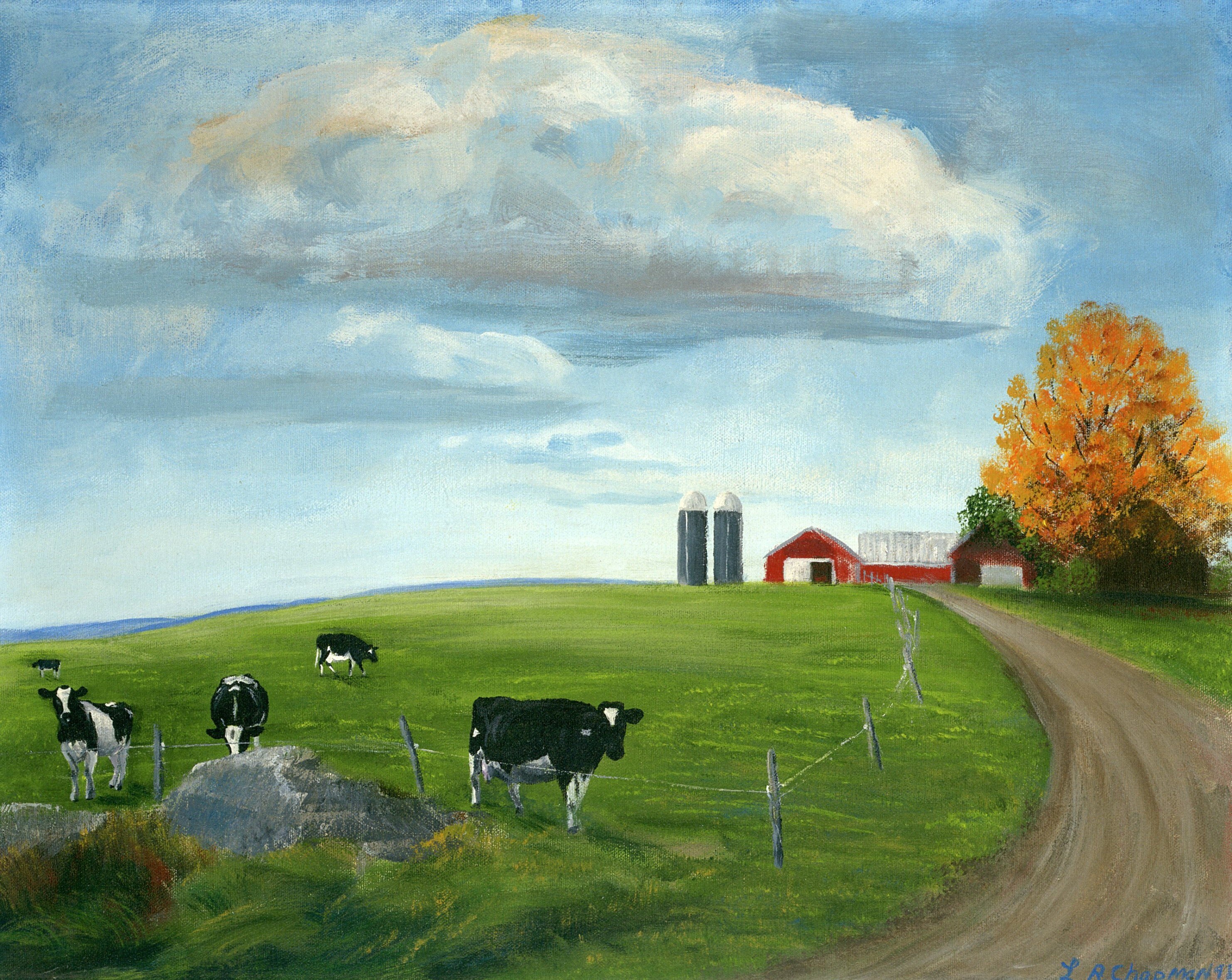 Landscape Farm Art Print Farm and Cow Landscape Art Print Farmhouse Art ...