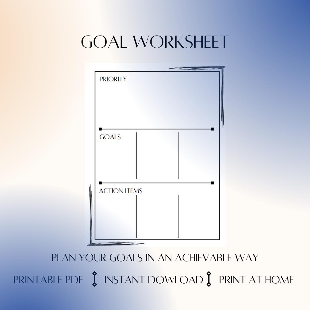 Simplistic Goal Priority Worksheet - Focused Planning Template for ...