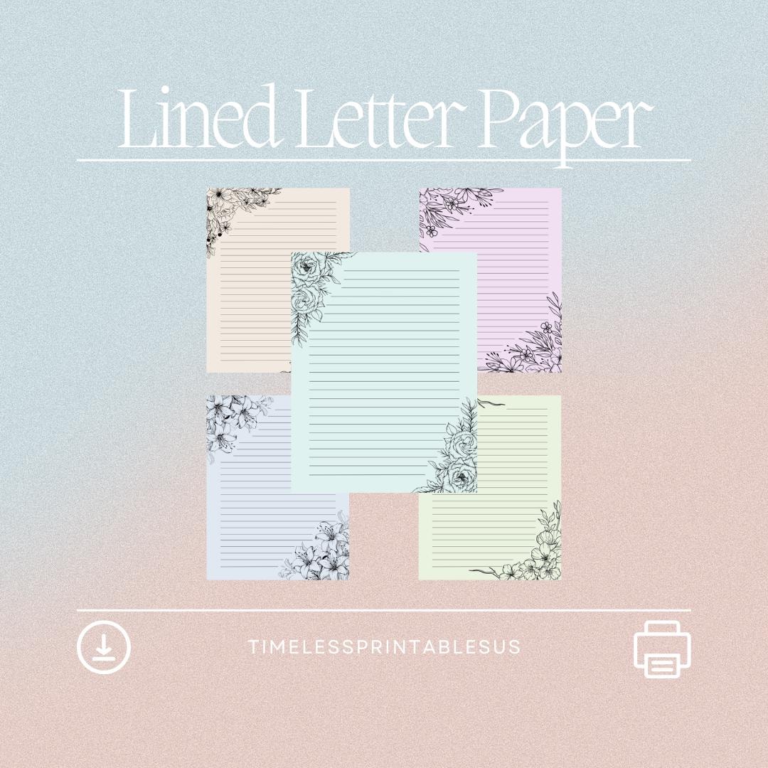 Pastel Floral Lined Paper Pack - 5 Pages With Corner Decorations ...