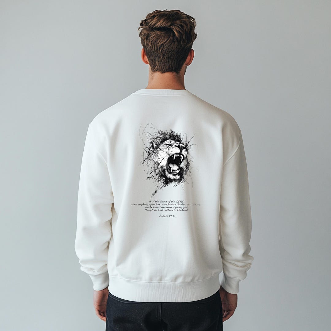 Faith Wear Sweatshirt, Bible Verse Judges 14:6, Religious, Lion ...