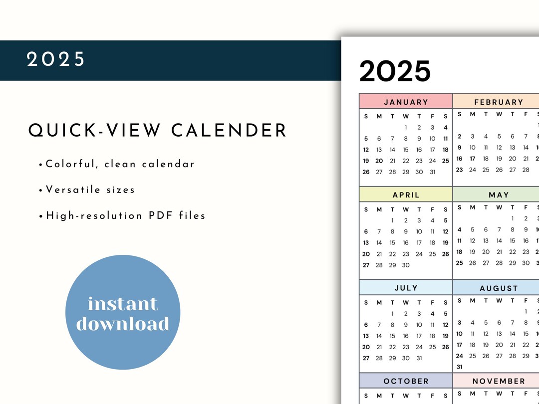 Bright & Colorful Printable Yearly Calendar – Monthly Full Year View ...