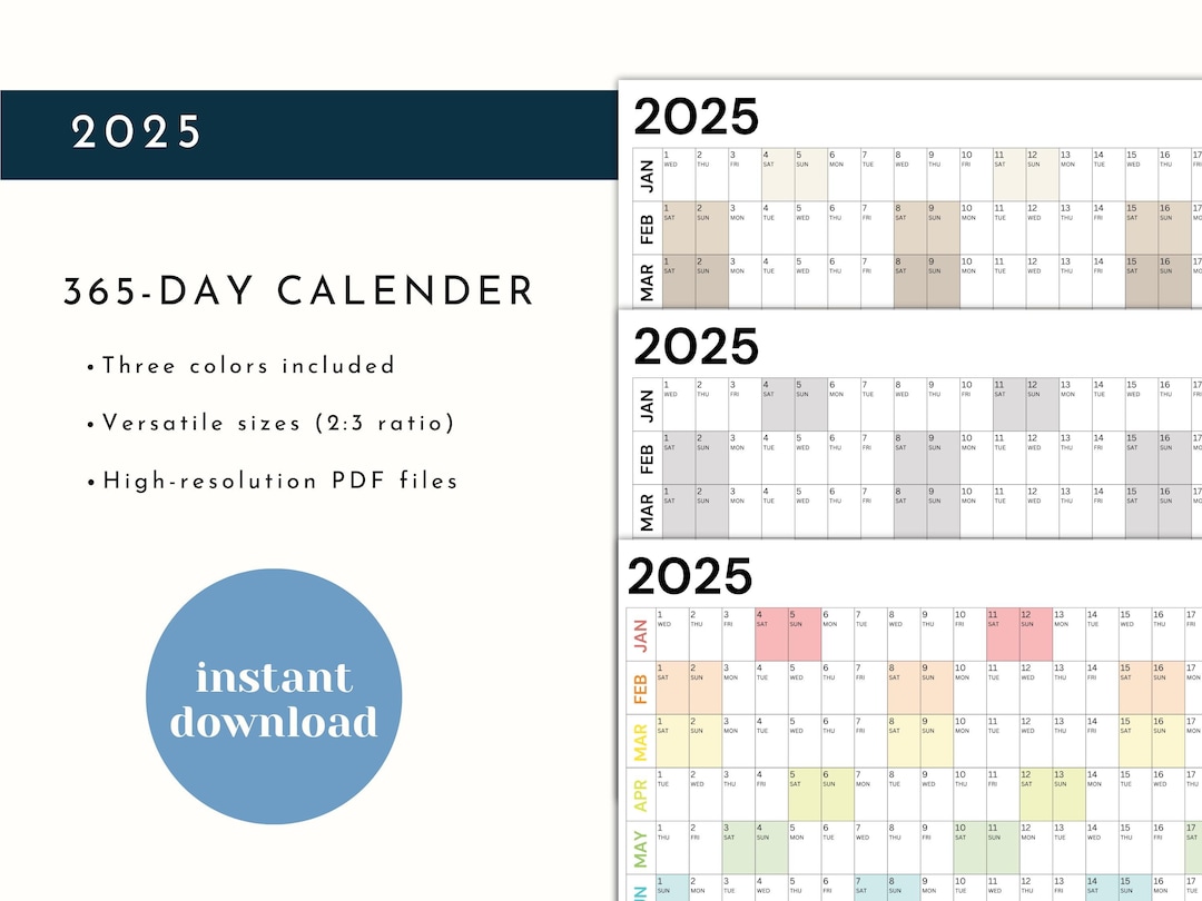 Printable 365-day Calendar | Rainbow, Neutrals, Black & White | 2:3 ...
