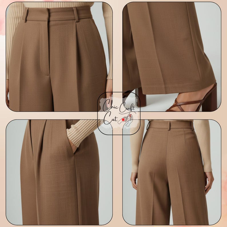 Wide-leg Trousers Sewing Pattern: High Waist, Pleats, Zip Fly (XS–5XL ...
