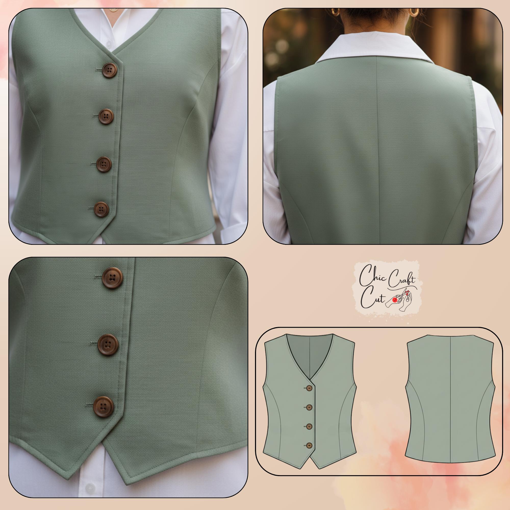 Waistcoat Vest Sewing Pattern: Tailored Button-front V-neck (XS–3XL ...