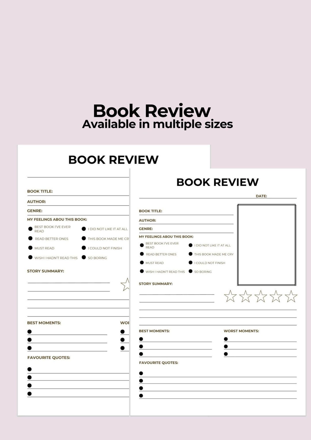 Book Review Printable Template/book Review Template/book Review Tracker ...