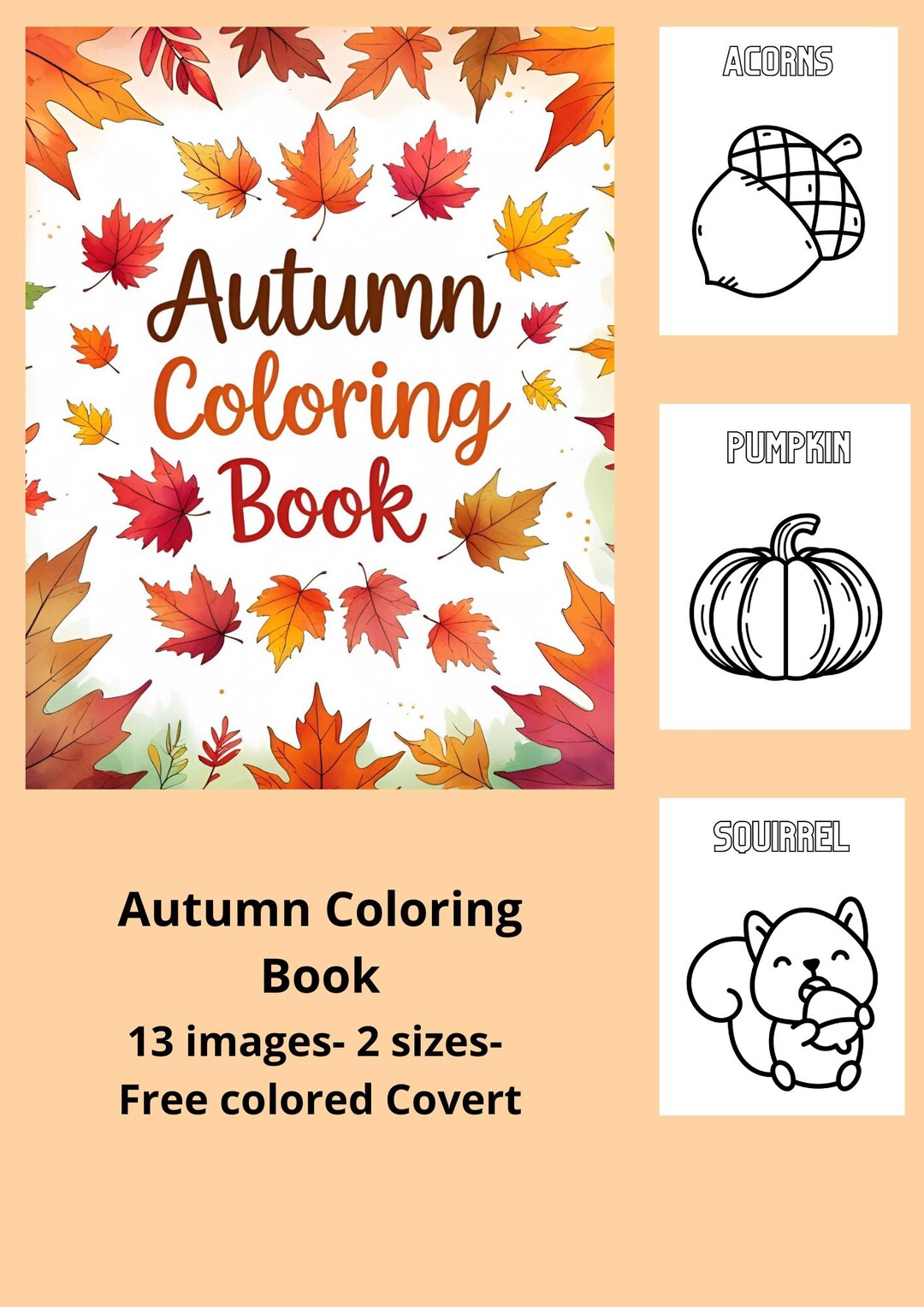 Fall Coloring Book, Autumn Coloring Book, Kids Coloring Book, Digital ...