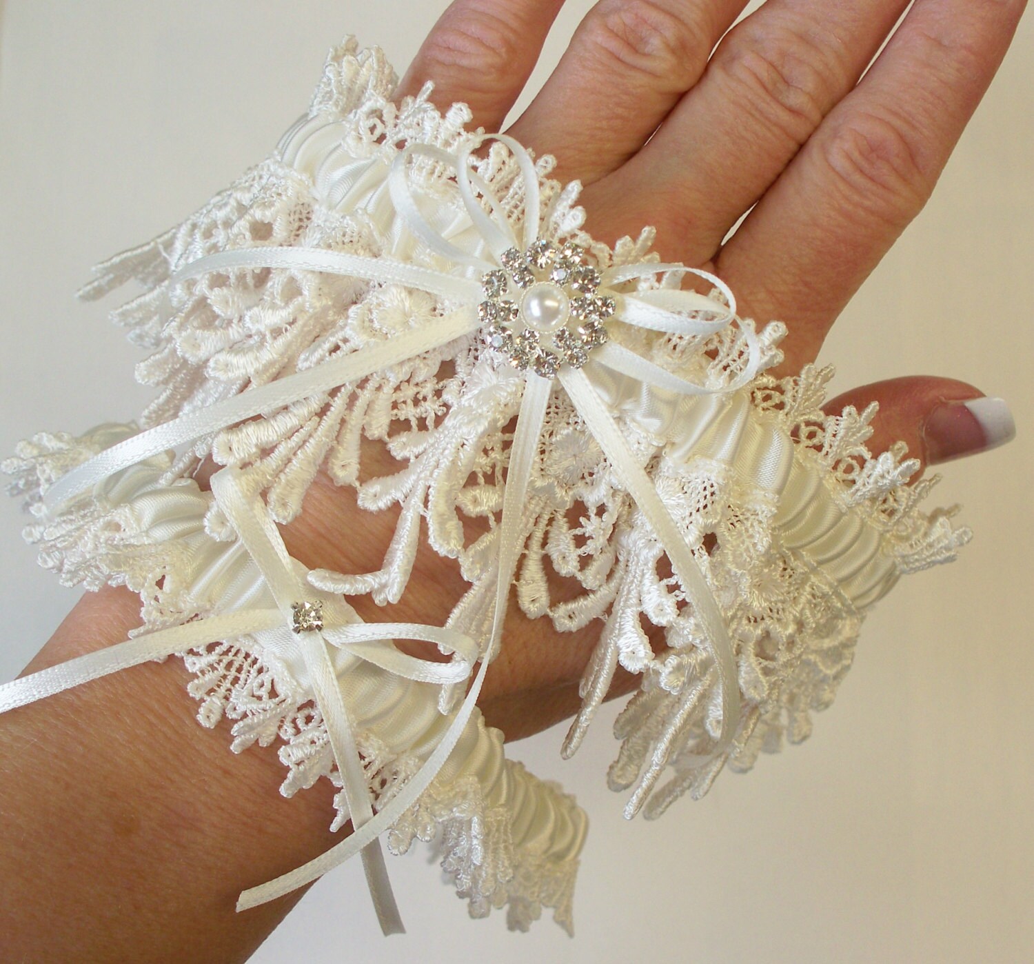 Lace Garter Wedding Garter Ivory Garter Set with Ivory Bows | Etsy