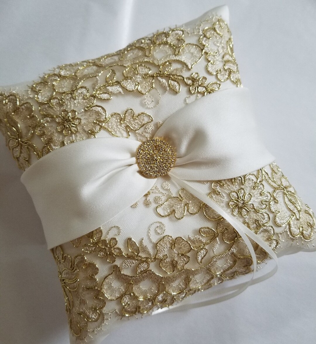 Wedding Ring Pillow, Wedding Cushion With Rhinestone and Pearl Detail ...