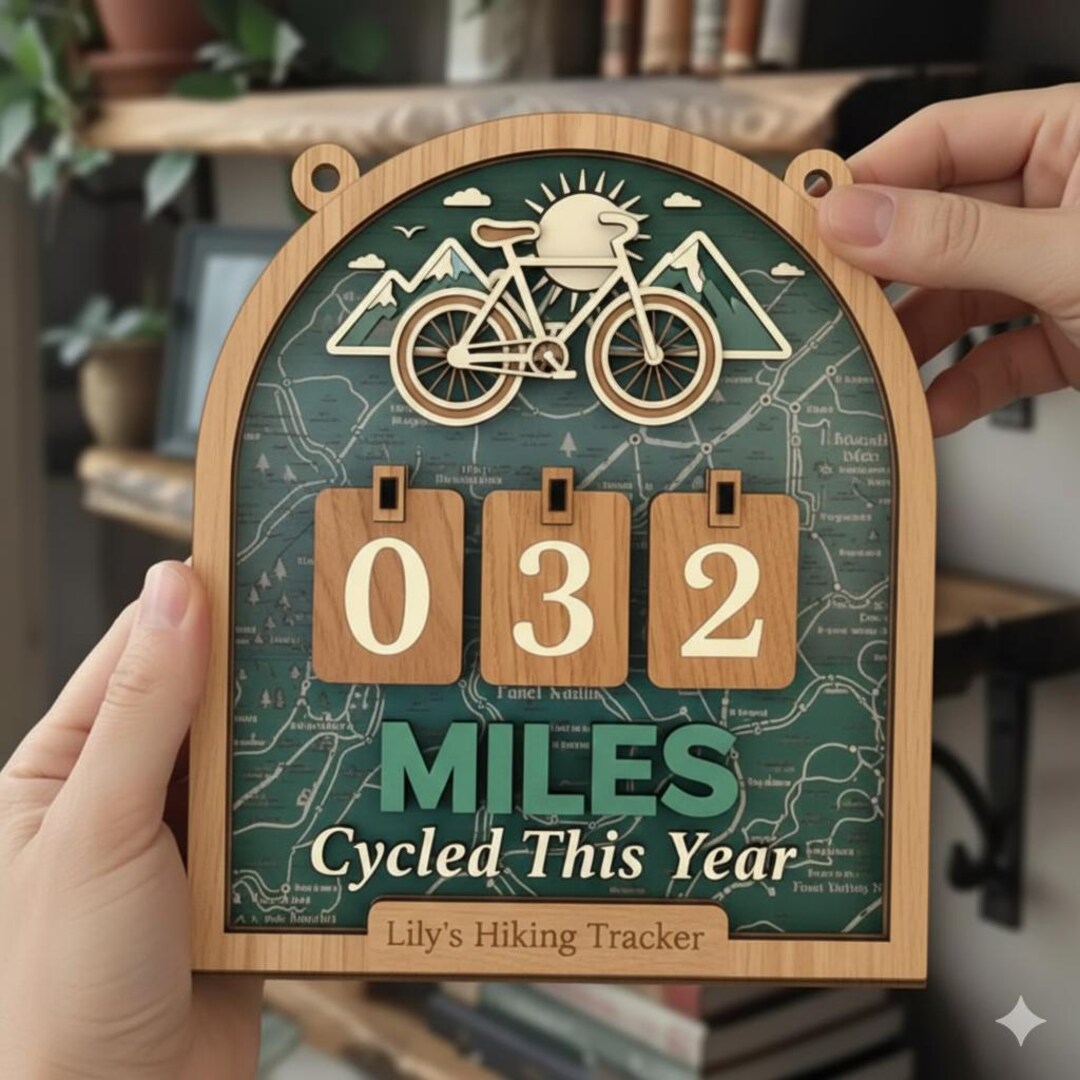 Personalized Cycling Miles Tracker Sign – Wooden Bike Mileage Counter ...
