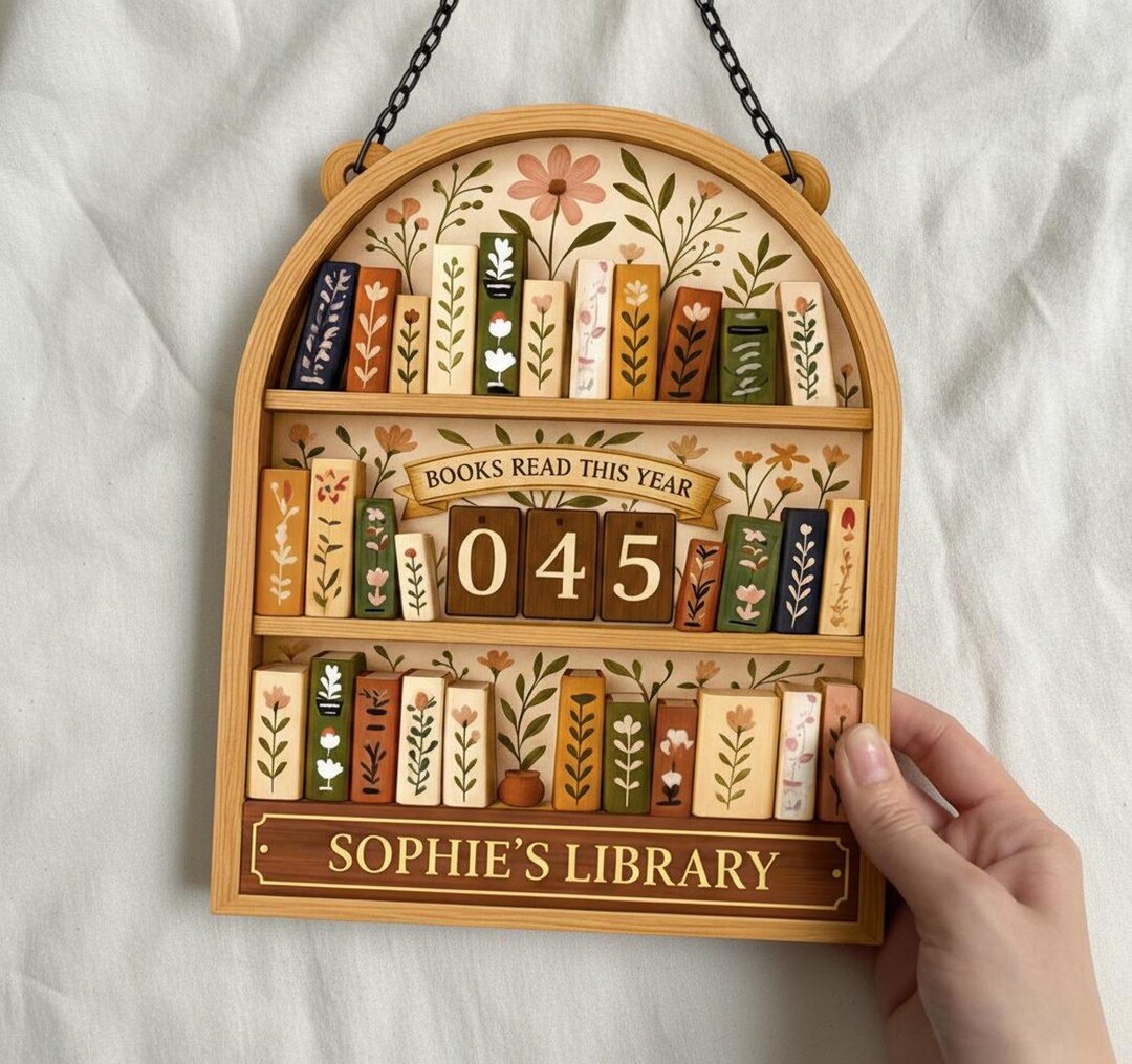 Personalized Wooden Book Tracker Sign, Faux Stained-glass Books Read ...