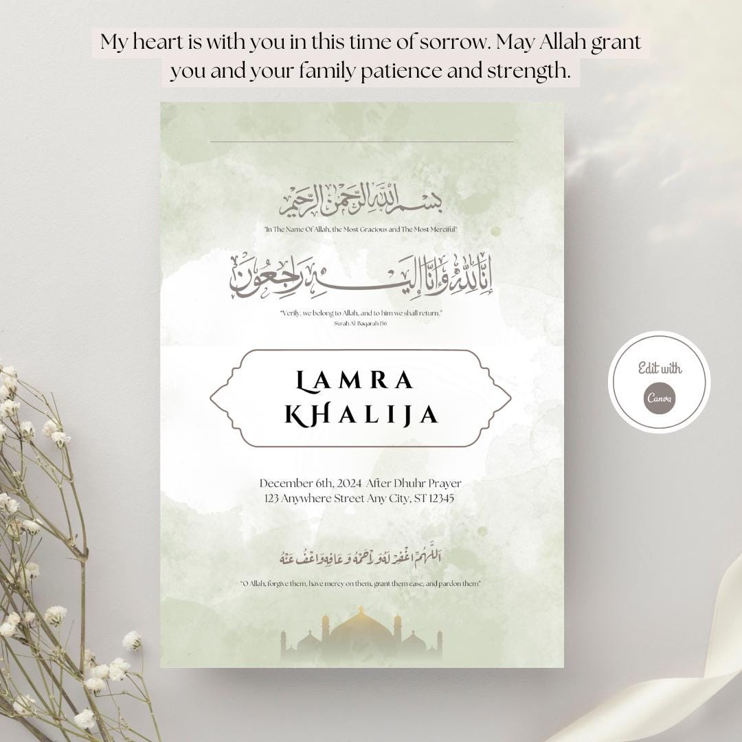 Editable Muslim Funeral Announcement Template | Islamic Prayer ...