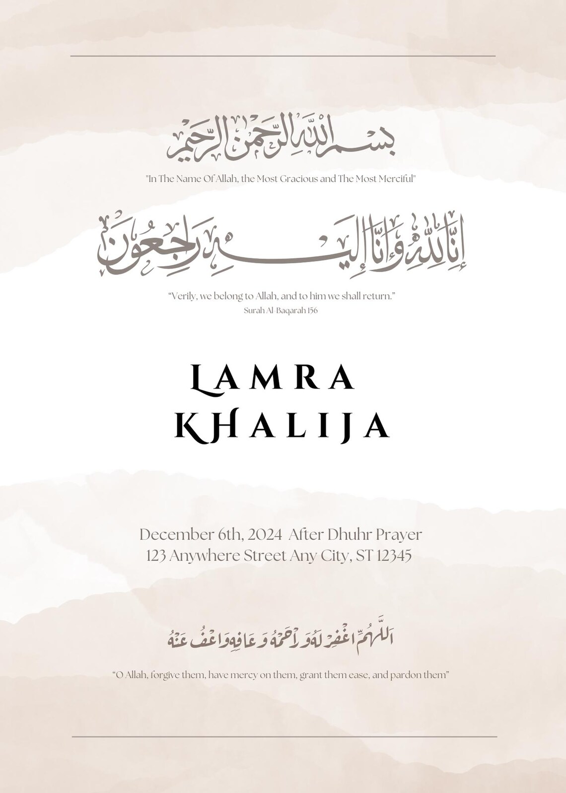 Islamic Funeral Announcement Template | Janazah Notice (digital ...