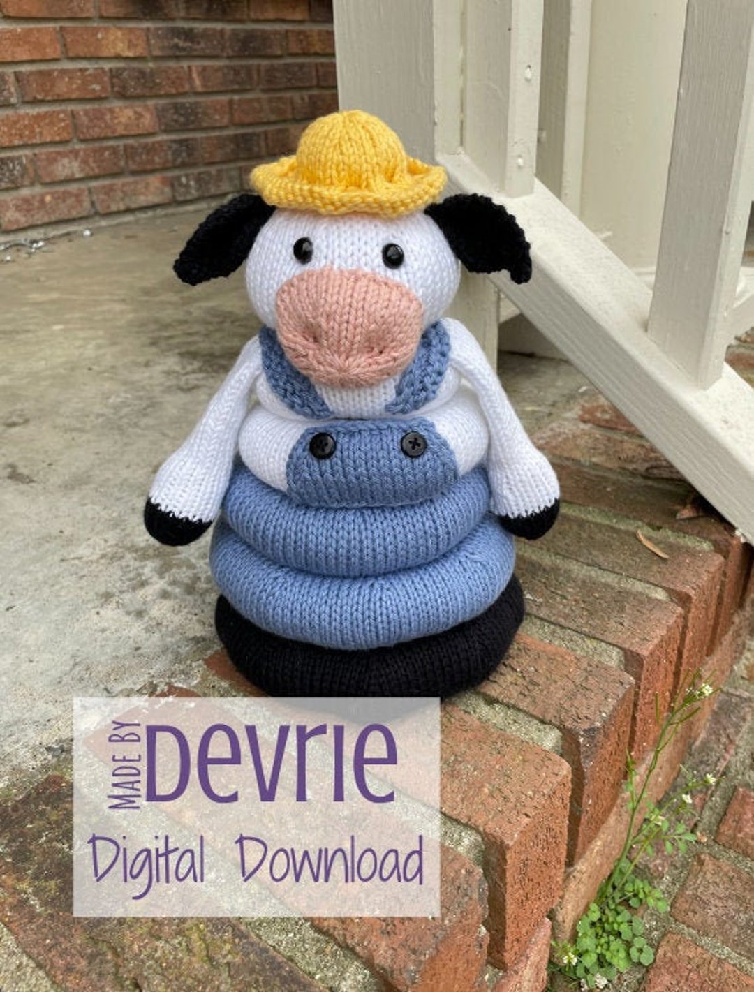 Knitted Cow Farmer Stackable Ring Toy, DIGITAL DOWNLOAD, Knitting ...