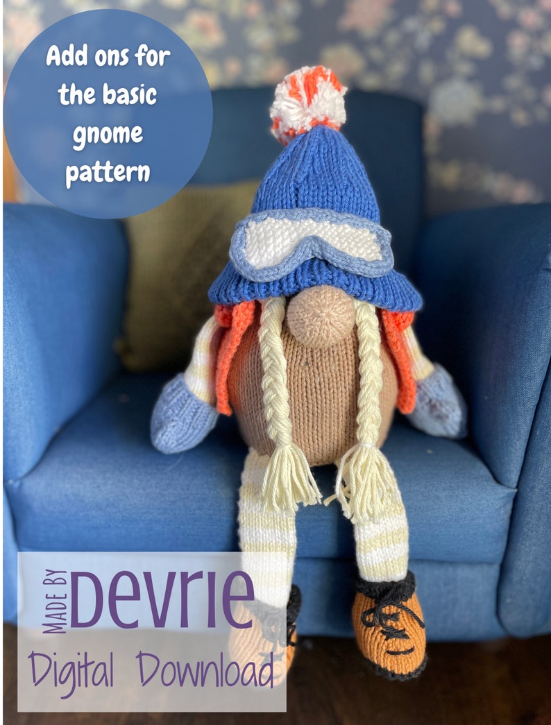 Winter Gnome, Add on to Basic Gnome Pattern, Knitted Winter Accessories ...