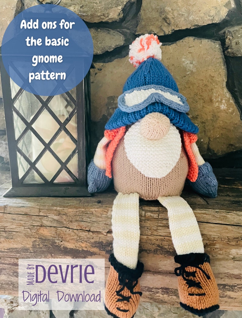 Winter Gnome, Add on to Basic Gnome Pattern, Knitted Winter Accessories ...
