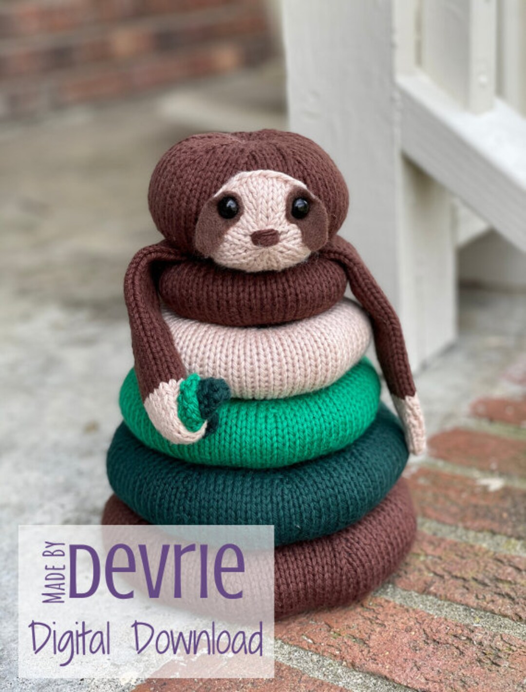 Knitted Sloth Stackable Ring Toy, DIGITAL DOWNLOAD, Knitting Pattern ...