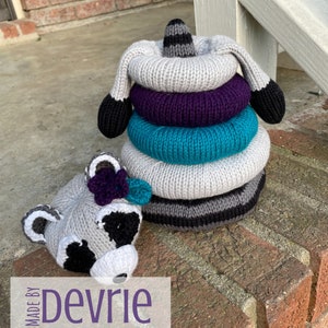 Knitted Raccoon Stackable Ring Toy, DIGITAL DOWNLOAD, Knitting Pattern ...