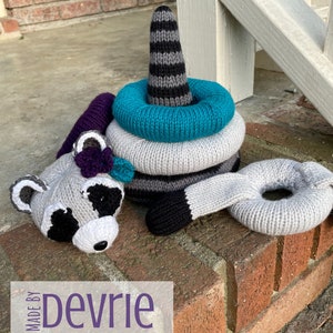 Knitted Raccoon Stackable Ring Toy, DIGITAL DOWNLOAD, Knitting Pattern ...