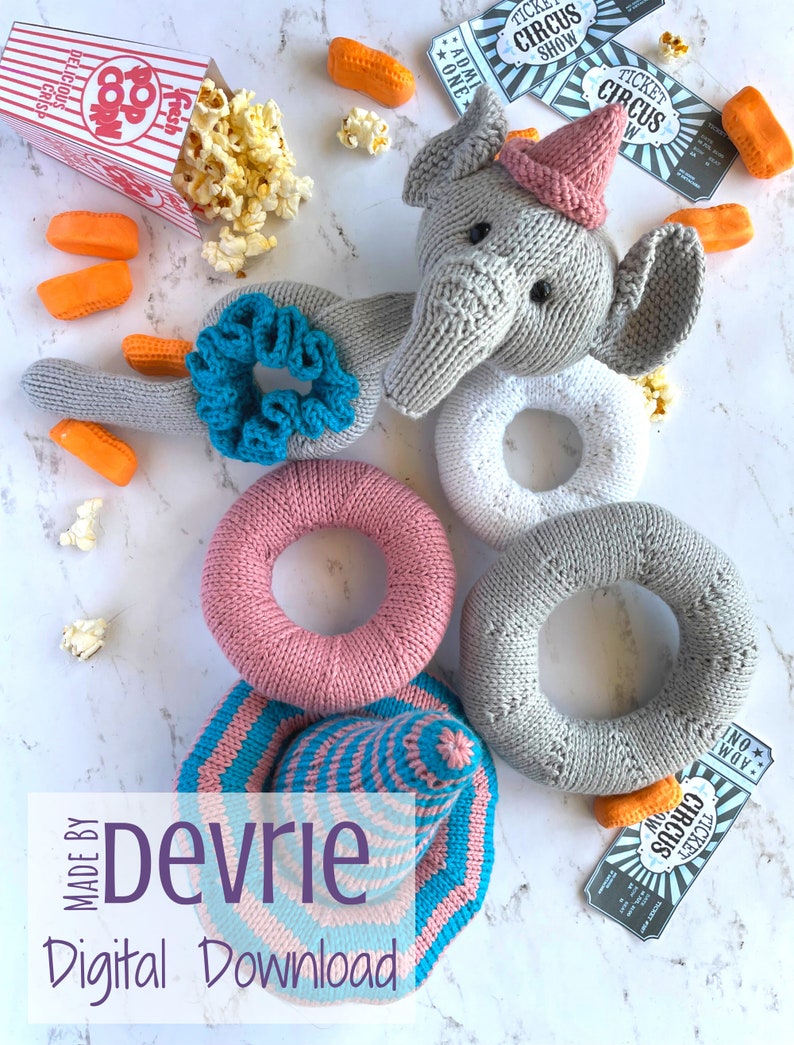 Knitted Circus Elephant Stackable Ring Toy, Knitting Pattern, Knit Toy ...