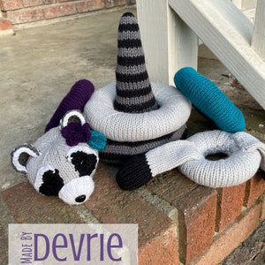 Knitted Raccoon Stackable Ring Toy, DIGITAL DOWNLOAD, Knitting Pattern ...