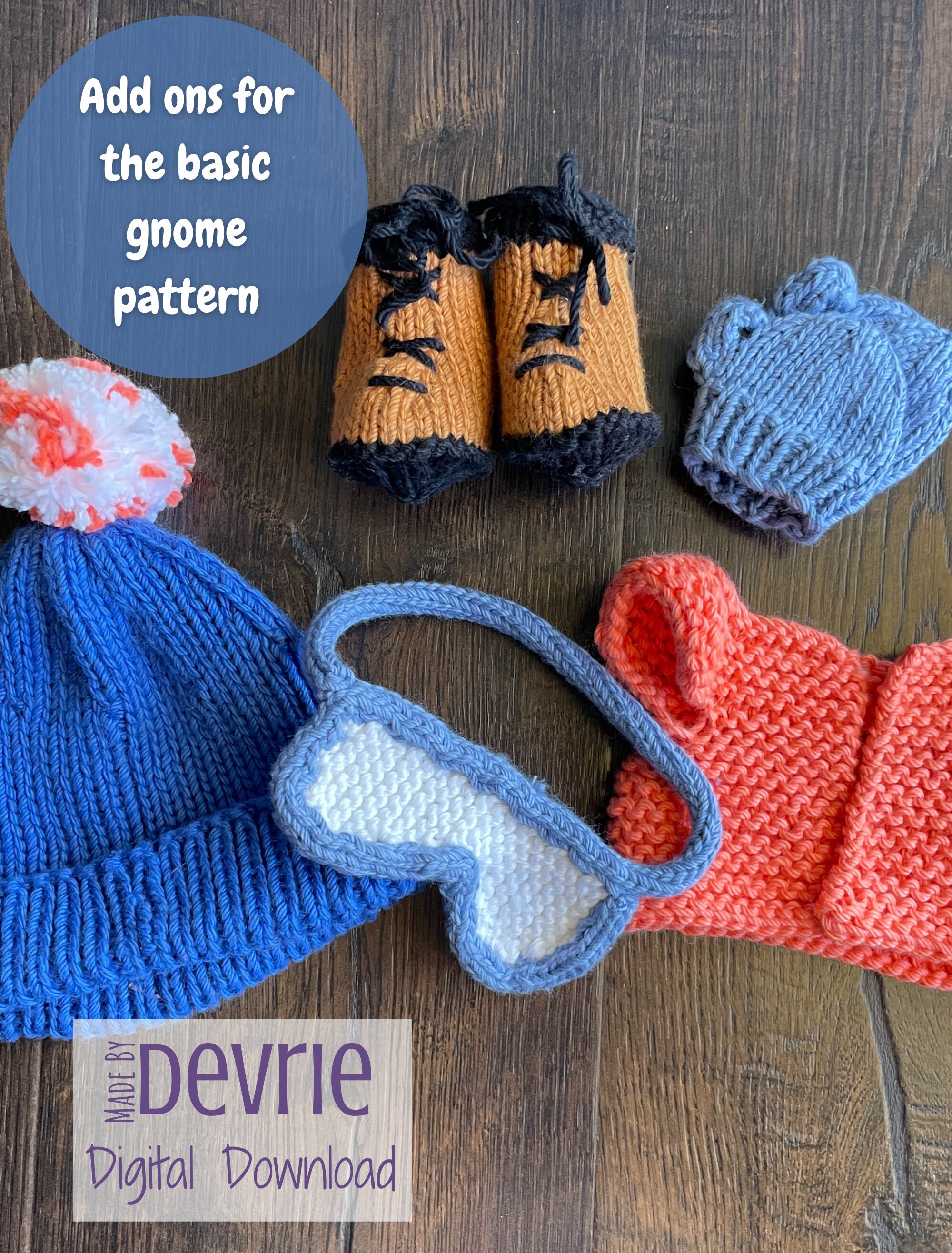 Winter Gnome, Add on to Basic Gnome Pattern, Knitted Winter Accessories ...