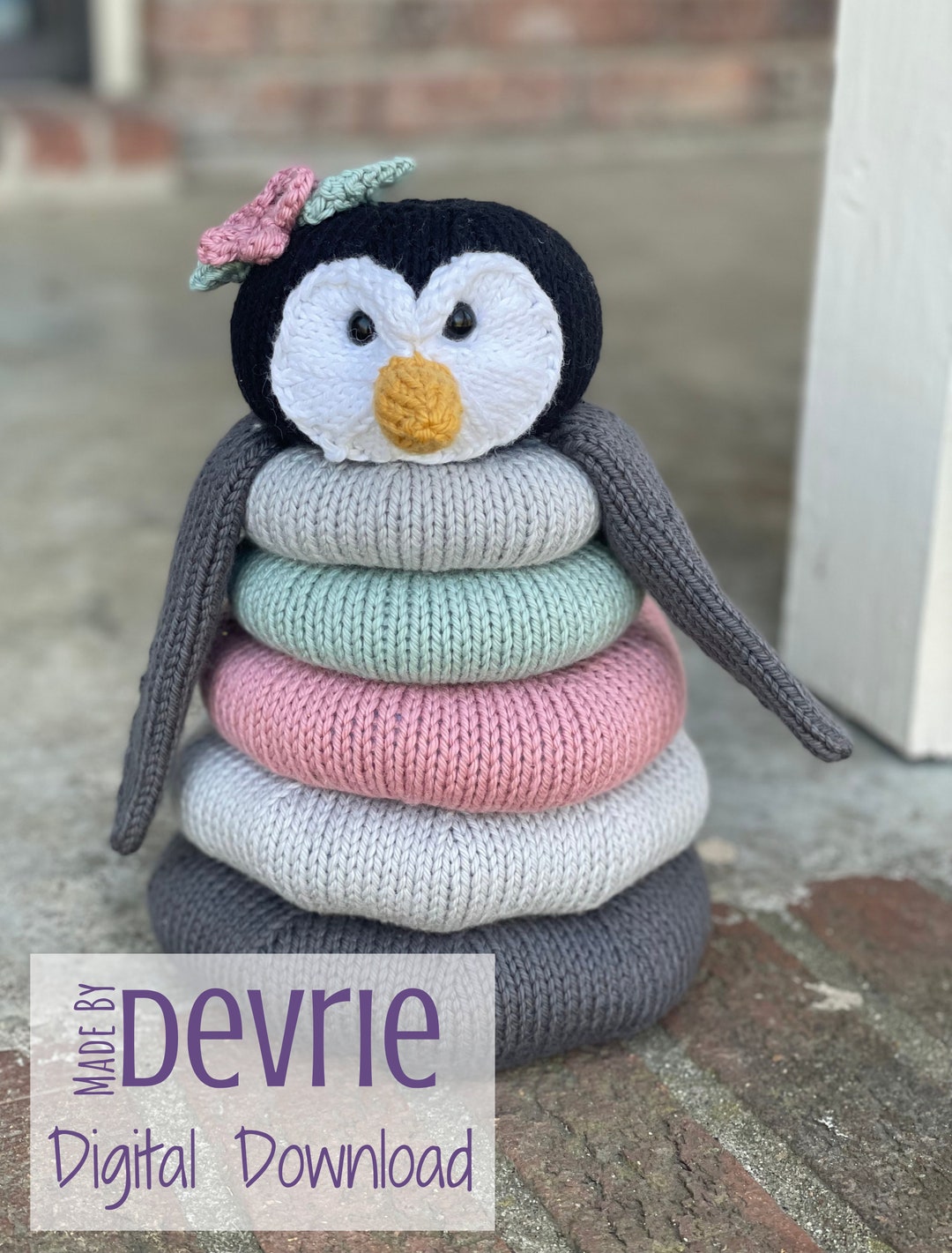 Knitted Penguin Stackable Ring Toy, Penguin Toy, Knitting Pattern, Knit ...