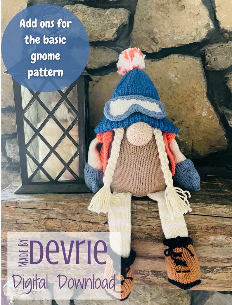 Winter Gnome, Add on to Basic Gnome Pattern, Knitted Winter Accessories ...