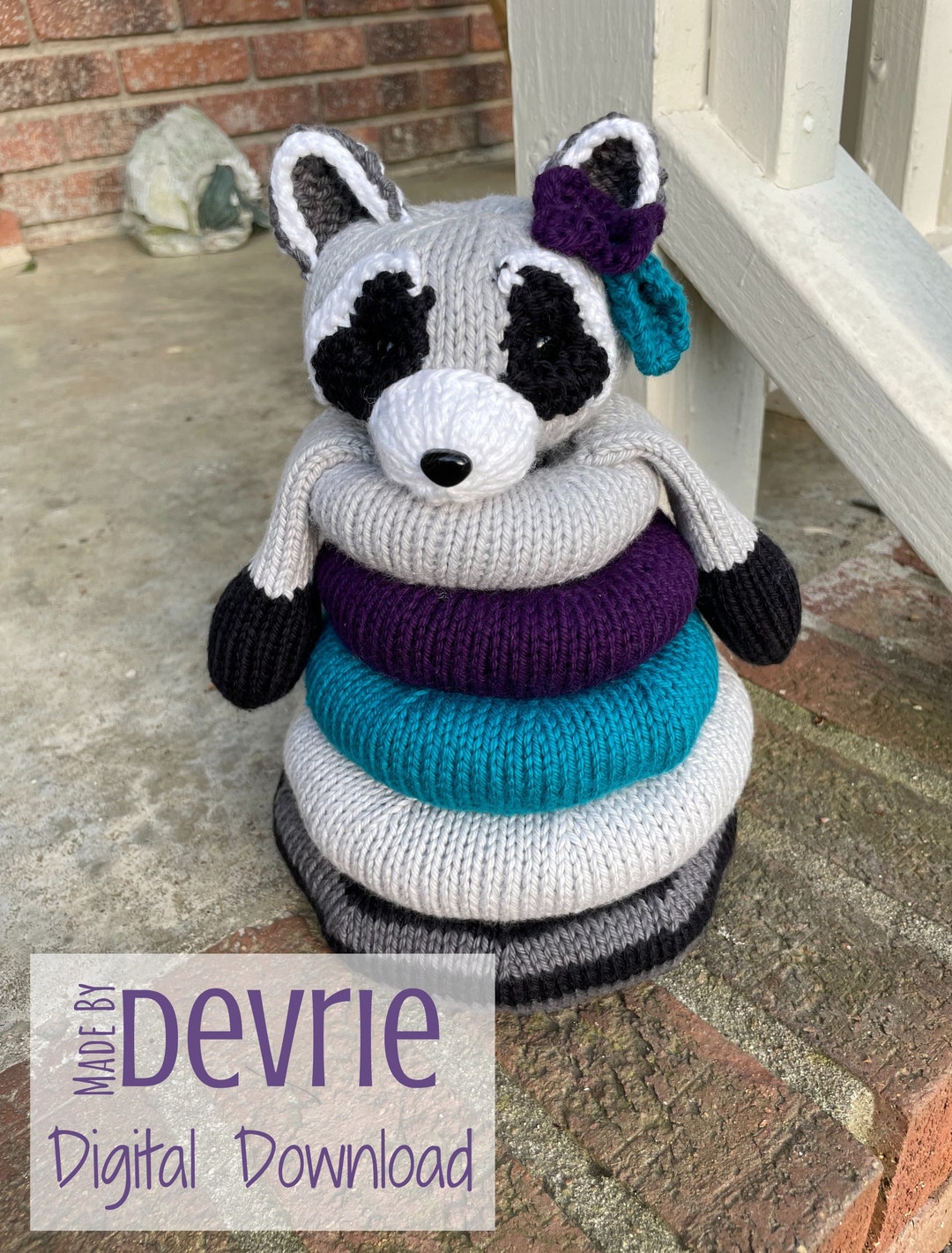 Knitted Raccoon Stackable Ring Toy, DIGITAL DOWNLOAD, Knitting Pattern ...