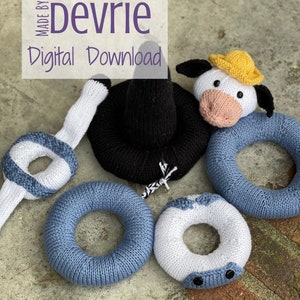 Knitted Cow Farmer Stackable Ring Toy, DIGITAL DOWNLOAD, Knitting ...