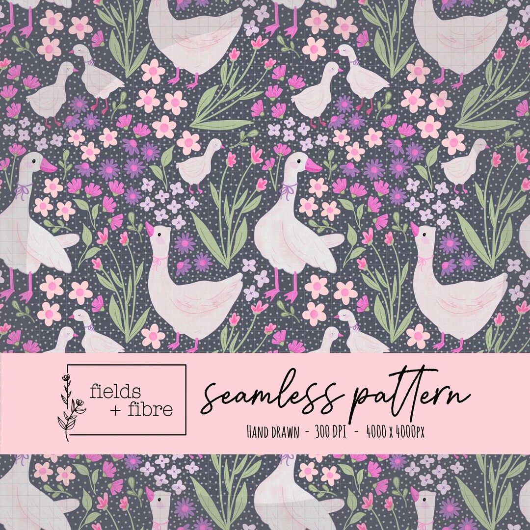Bright Spring Goose Seamless Pattern Hand Drawn Geese Digital Paper ...