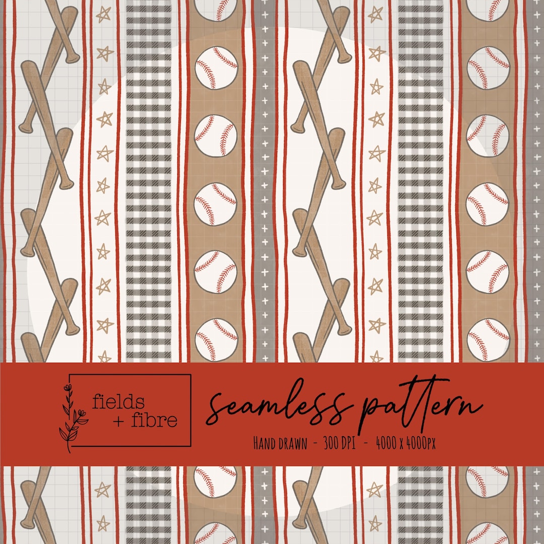 Baseball Stripes Seamless Pattern Hand Drawn Bat and Ball Digital Paper ...