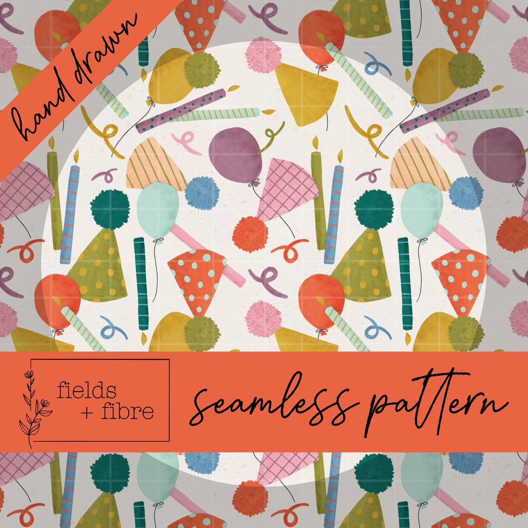 Celebrate Seamless Pattern Hand Drawn Birthday Party Digital Paper ...