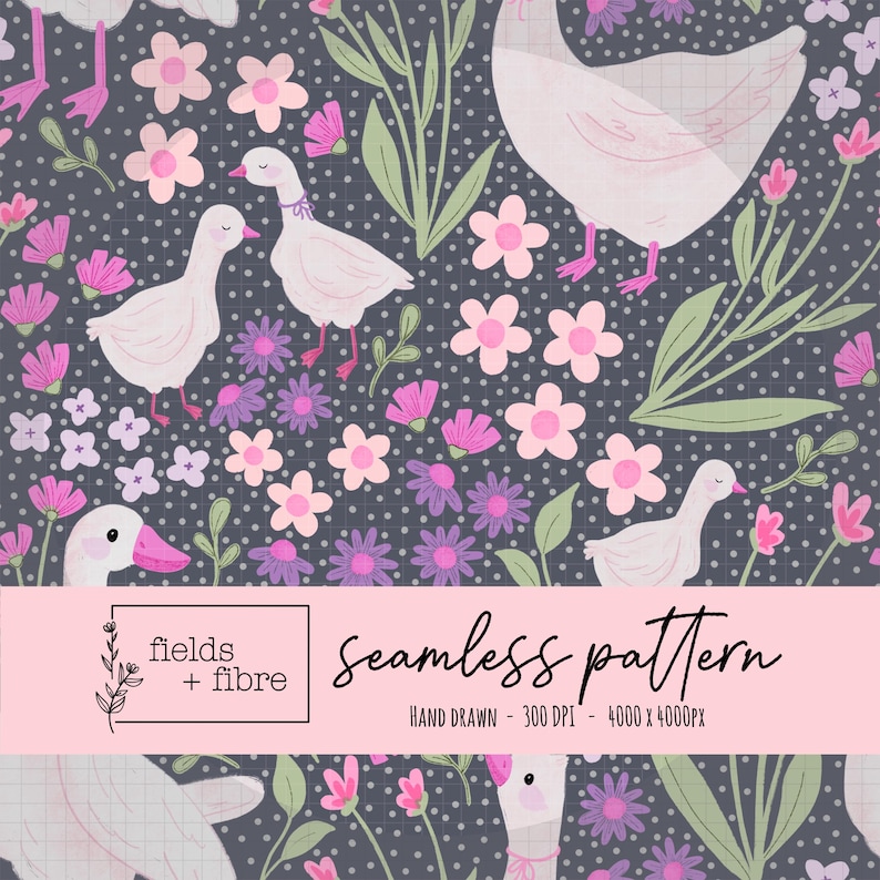Bright Spring Goose Seamless Pattern Hand Drawn Geese Digital Paper ...
