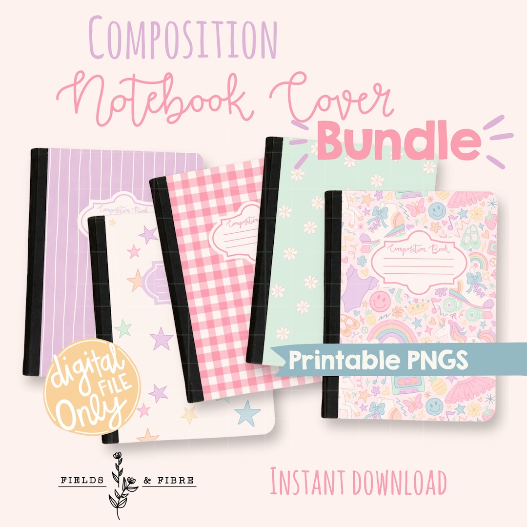 Printable Composition Notebook Cover Bundle PNG Rainbow Unicorn ...
