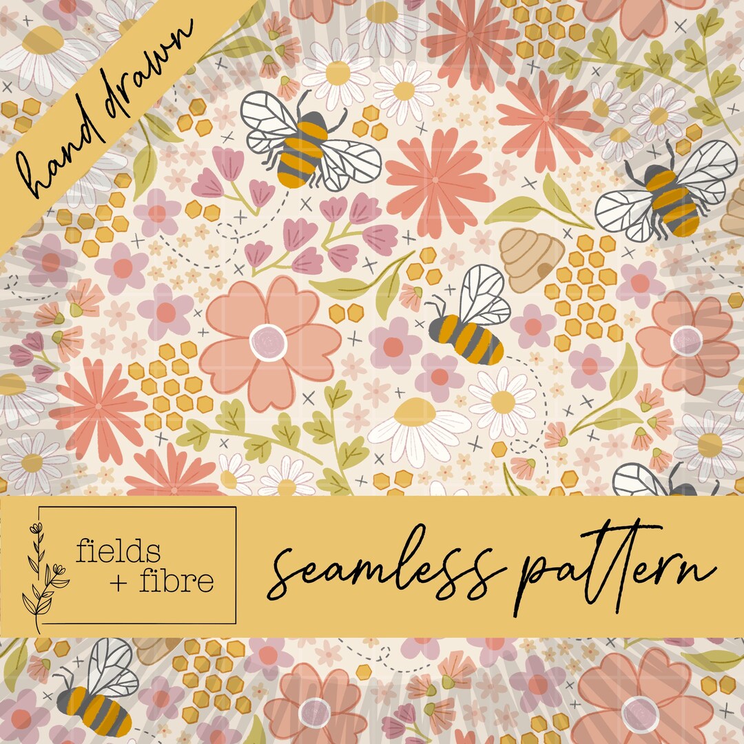 Busy Bee Seamless Pattern Hand Drawn Whimsical Digital Paper Download ...