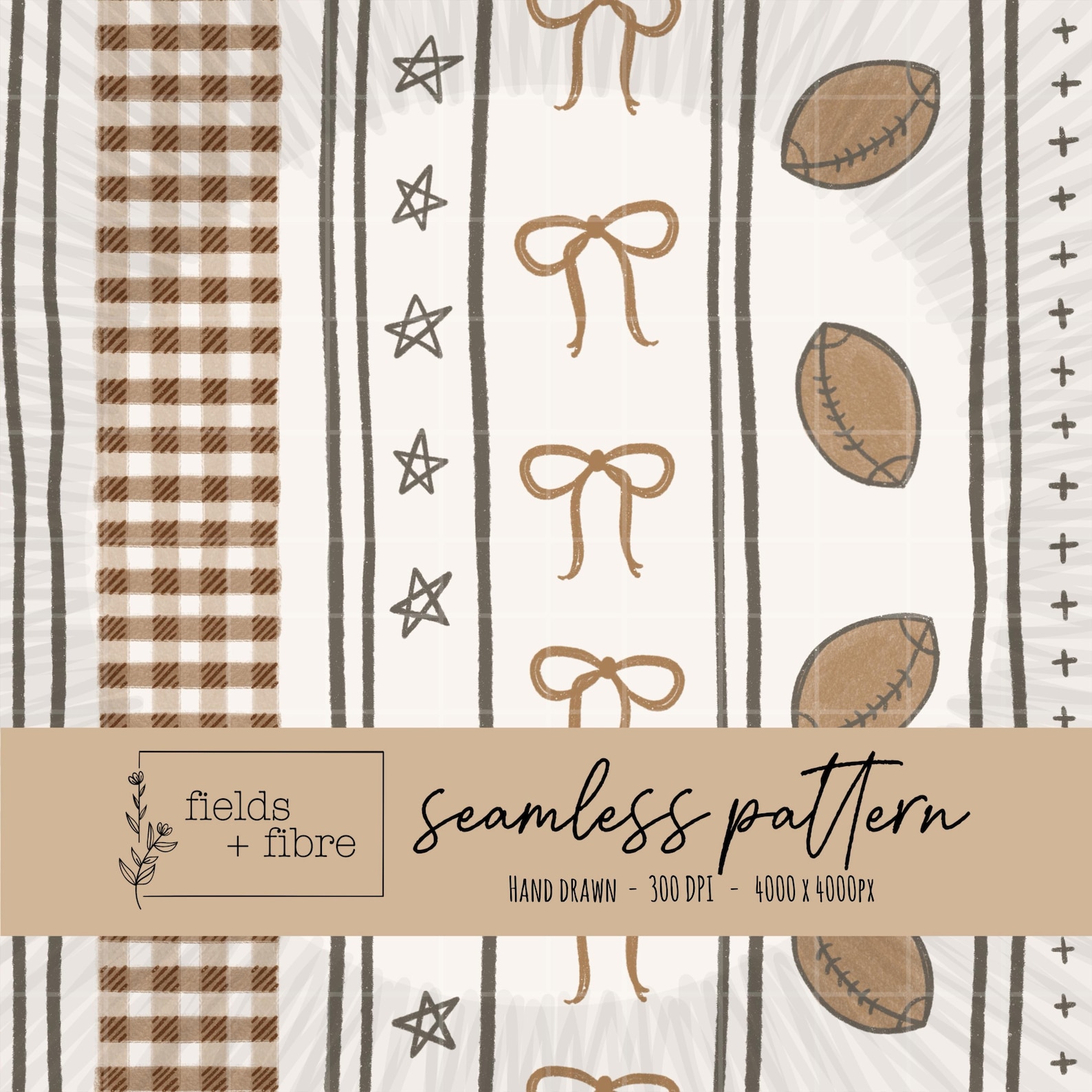 Striped Football Seamless Pattern Hand Drawn Coquette Digital Paper ...
