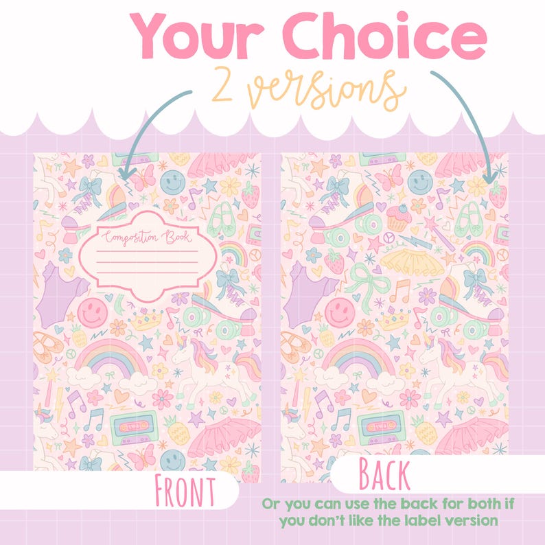 Printable Composition Notebook Cover PNG Rainbow Unicorn Personal ...