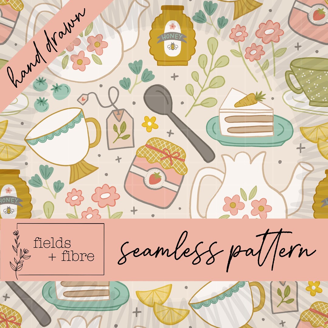 Tea Time Seamless Pattern Hand Drawn Fun Tea Party Digital Paper ...