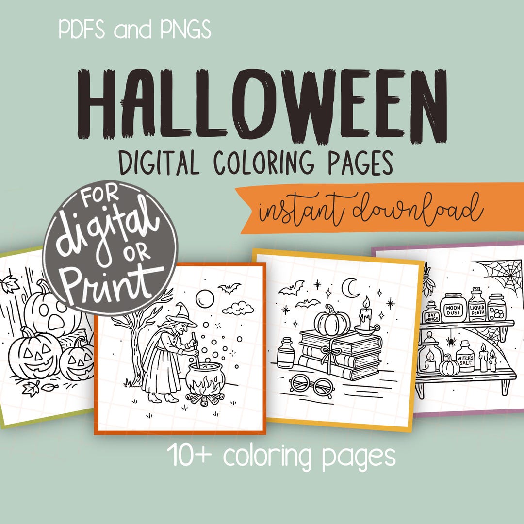 Halloween Digital Coloring Book Pages Hand Drawn Whimsy Instant ...