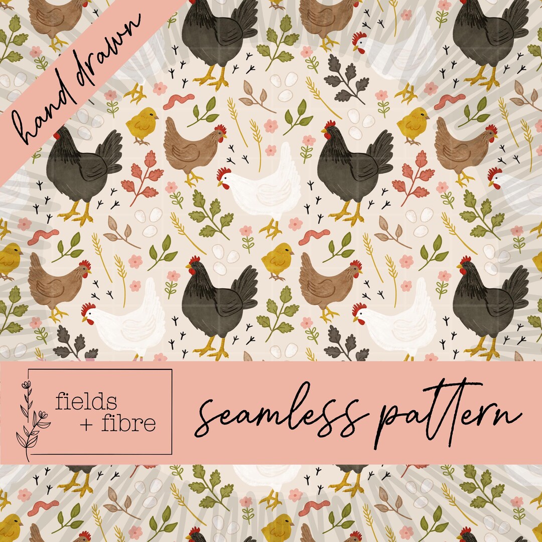 Homestead Hens Seamless Pattern Hand Drawn Farm Life Digital Paper ...