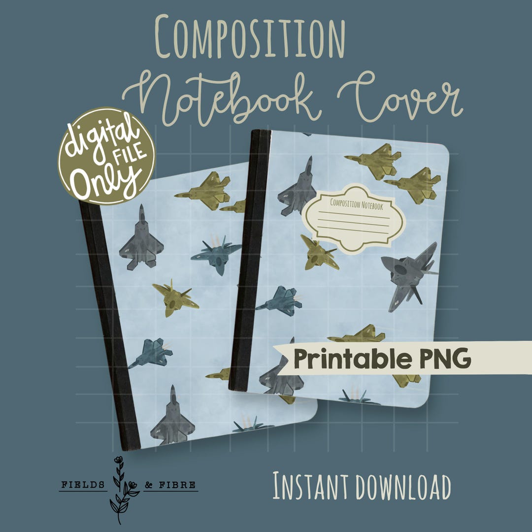 Printable Composition Notebook Cover PNG Fighter Jet Personal Notebook ...
