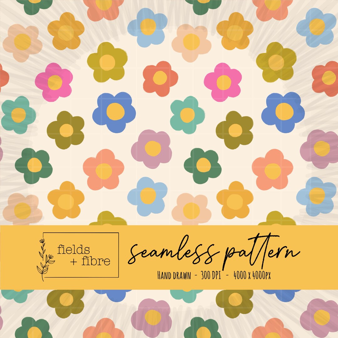 Retro Floral Seamless Pattern Hand Drawn Funky Flowers Digital Paper ...