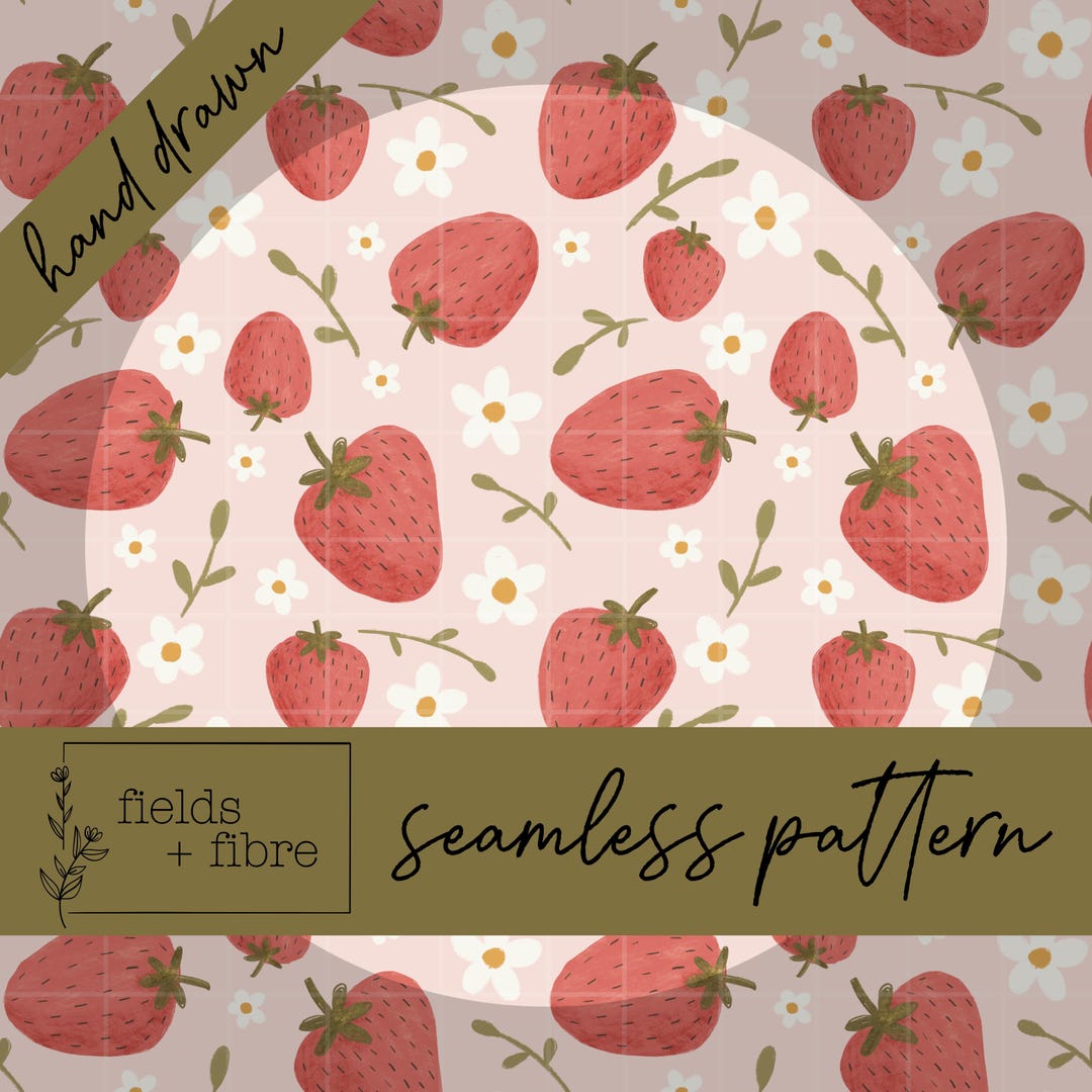 Strawberry Fields Seamless Pattern Hand Drawn Digital Paper Download ...