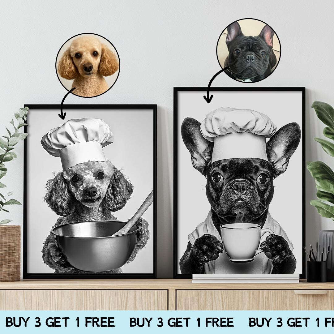 Custom Pet Portraits,dog Cafe,kitchen Dog Wall Art,funny Pet Portrait ...