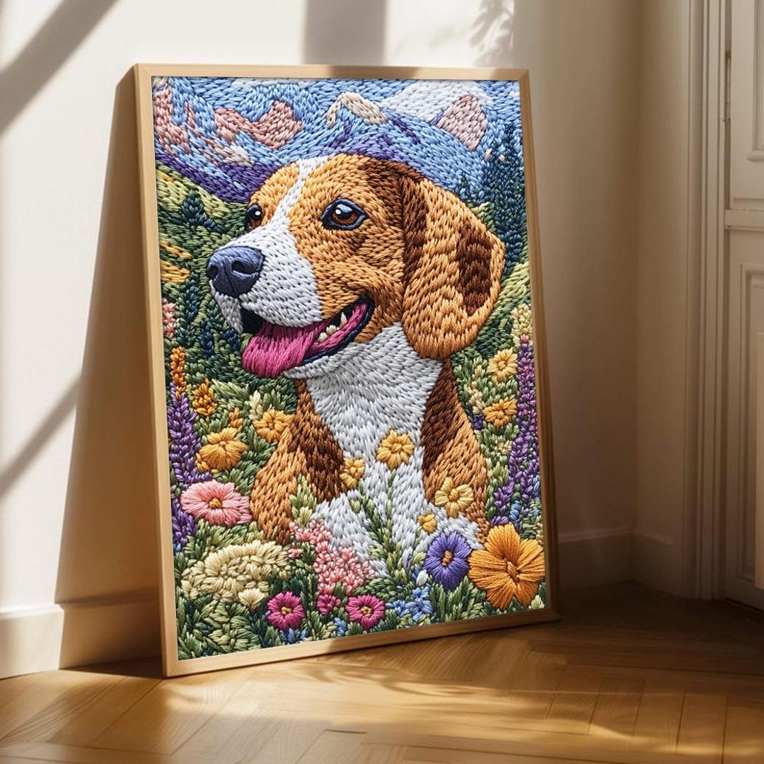 Beagle Gifts, Hand Embroidered, Beagle Prints, Canvas, Digital File ...