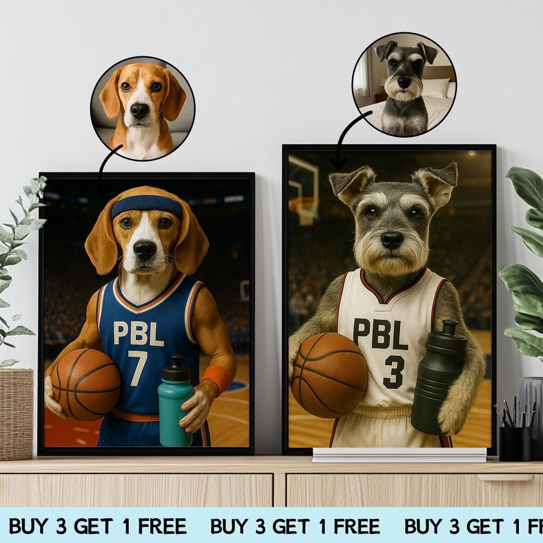 Basketball Player Pet Portrait – Custom Dog or Cat in Team Uniform ...
