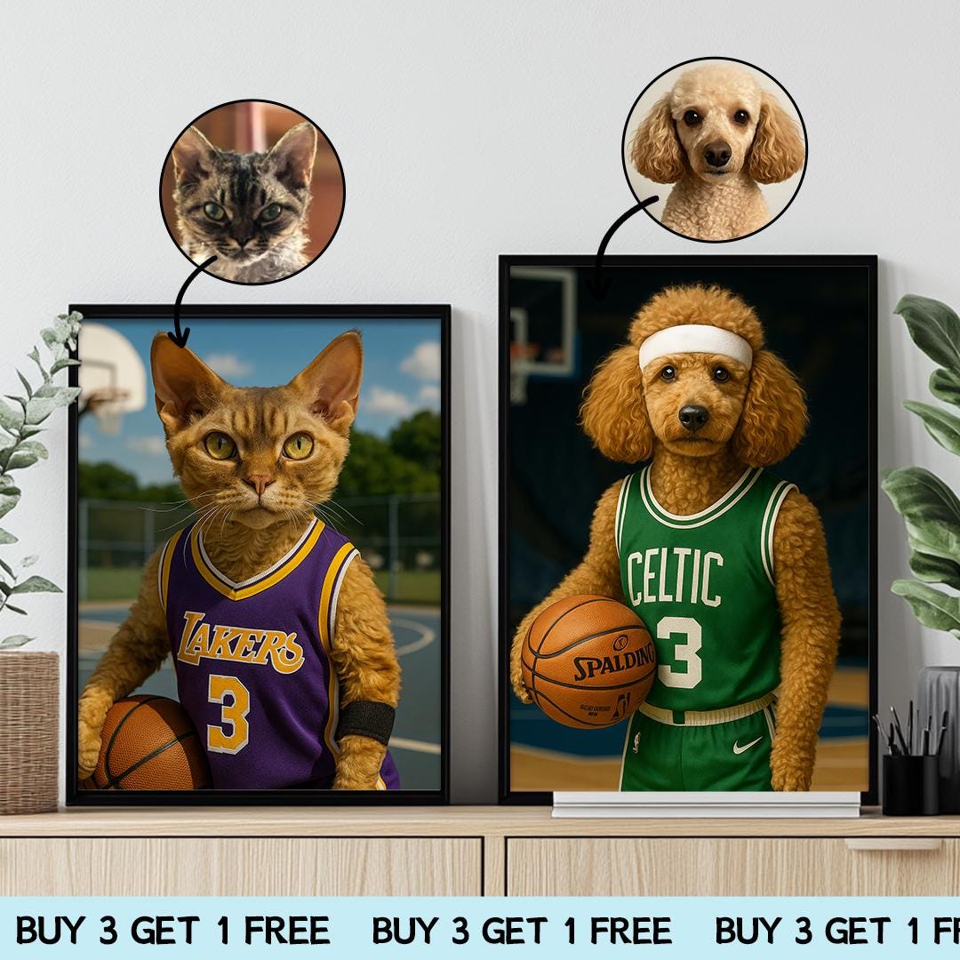 NBA Pet Portrait, Custom Pet Portrait, Funny Dog Portrait, Pet Loss ...
