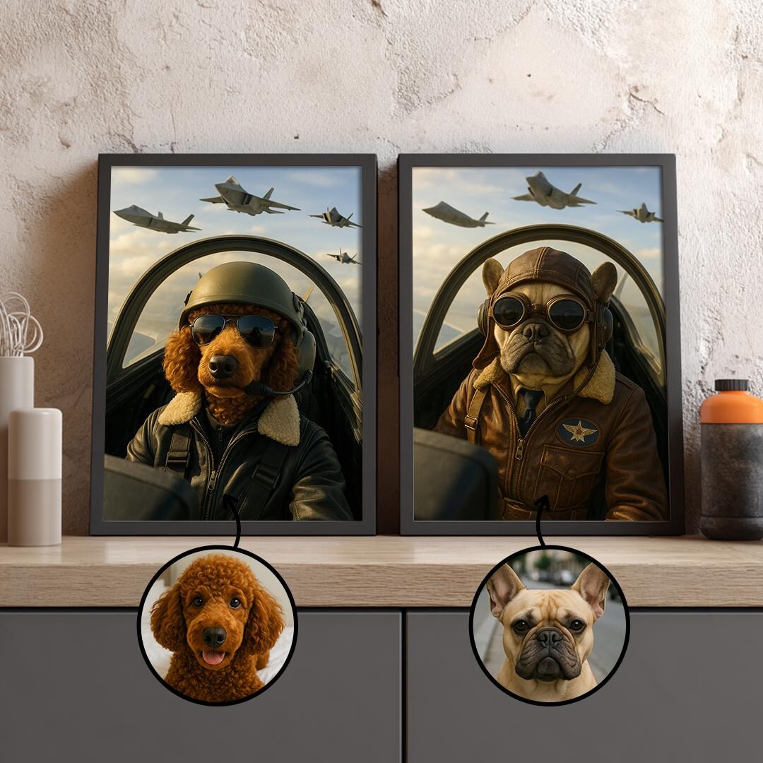 Custom Pet Pilot Portrait, Dog Cat Air Force Poster, Aviator Wall Art ...