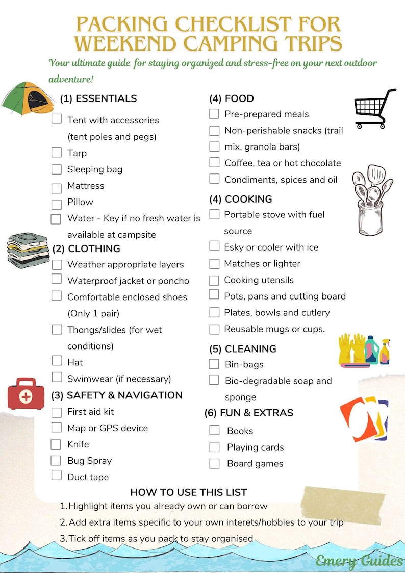 Camping and Travel Checklist - Etsy
