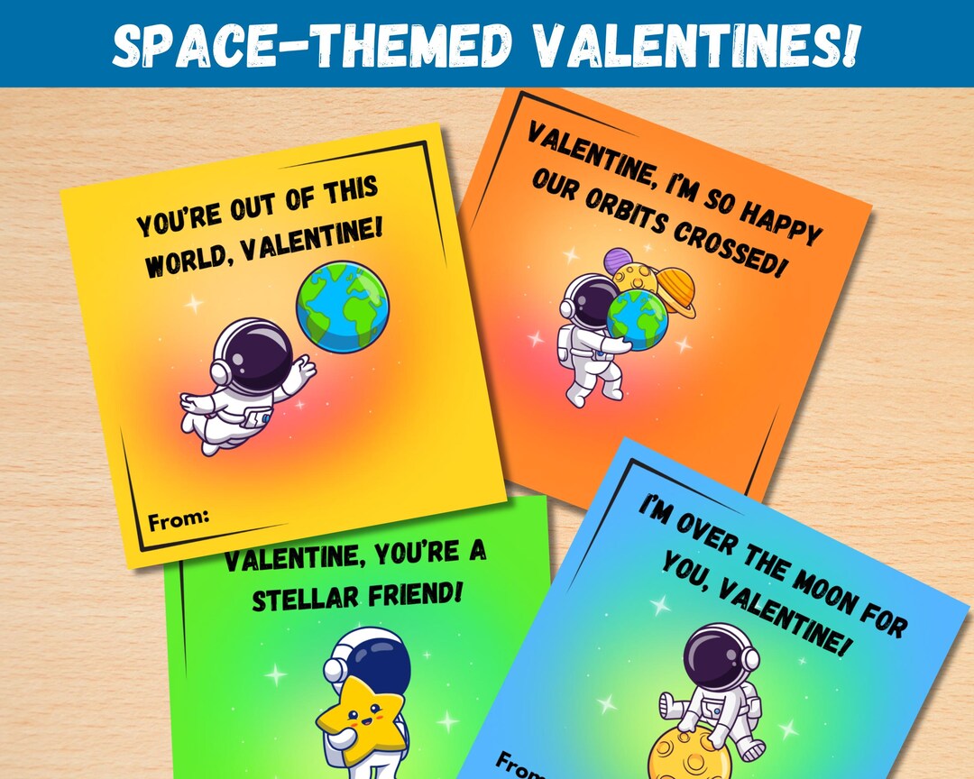 Space-themed Valentines for Kids, Astronaut Cards for School Classmates ...